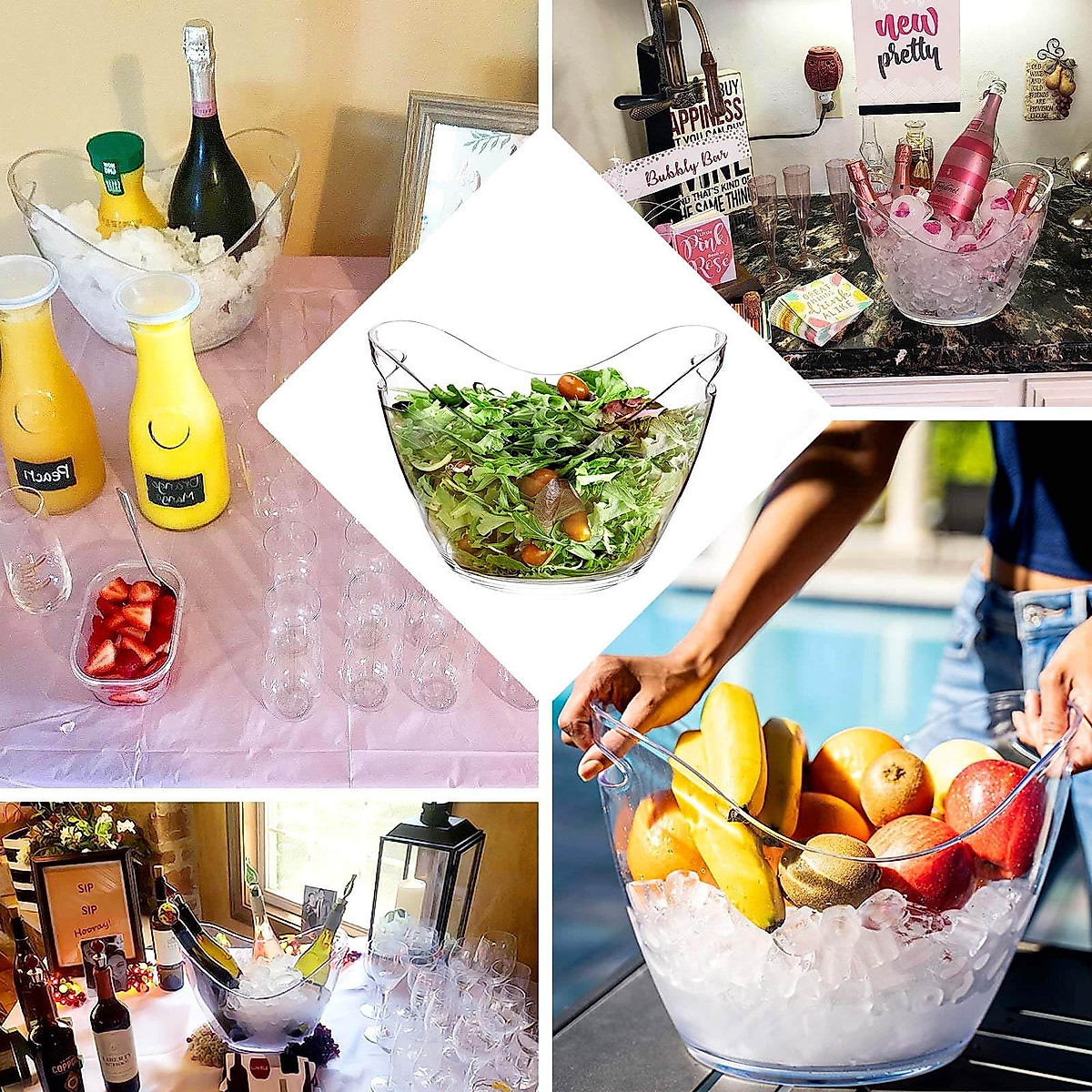 Efavormart Clear 7 Liter Plastic Ice & Drinks Bucket, Party Beverage Cooler Storage Tub with Handles