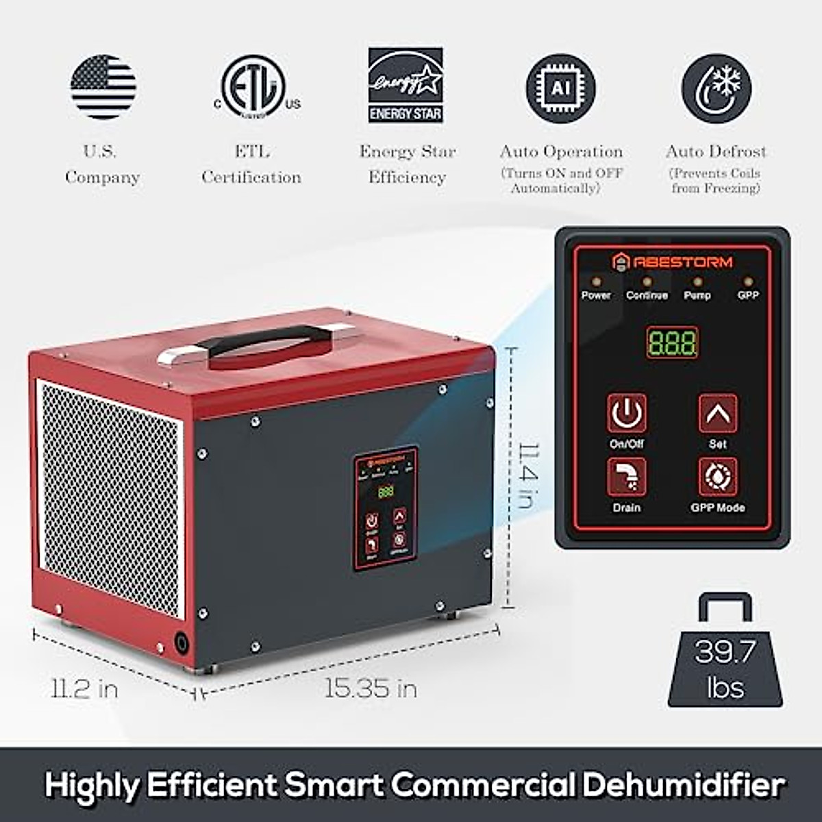 Abestorm Energy Star Commercial Dehumidifiers with Pump and Hose, 70 PPD Crawl Space dehumidifiers, up to 1,000 sq. ft. Compact, Portable, Auto Defrost, Memory Starting, 5 Years Warranty