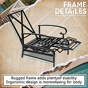 SOLAURA Outdoor Recliner Adjustable Backrest Lounge Chair with Black Metal Frame & Removable Cushions for Porch, Backyard, Pool or Garden (Beige)