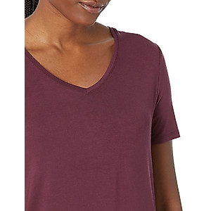 Amazon Essentials Women's Relaxed-Fit Short-Sleeve V-Neck Tunic (Available in Plus Size), Burgundy, Large