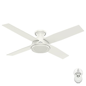Hunter Fan 52 inch Contemporary Low Profile No Light Fresh White Ceiling Fan with Remote Control (Renewed)