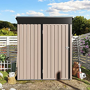 LAUSAINT HOME 5x3FT Outdoor Storage Shed, Small Waterproof Metal Storage Tool Bike Sheds with Lockable Door for Backyard, Garden, Patio and Lawn, Brown