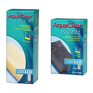 AquaClear 110 Filter Media for Aquariums up to 110 Gallons, 3-Pack Activated Carbon Inserts and 3-Pack Foam Inserts, Replacement Filter Media