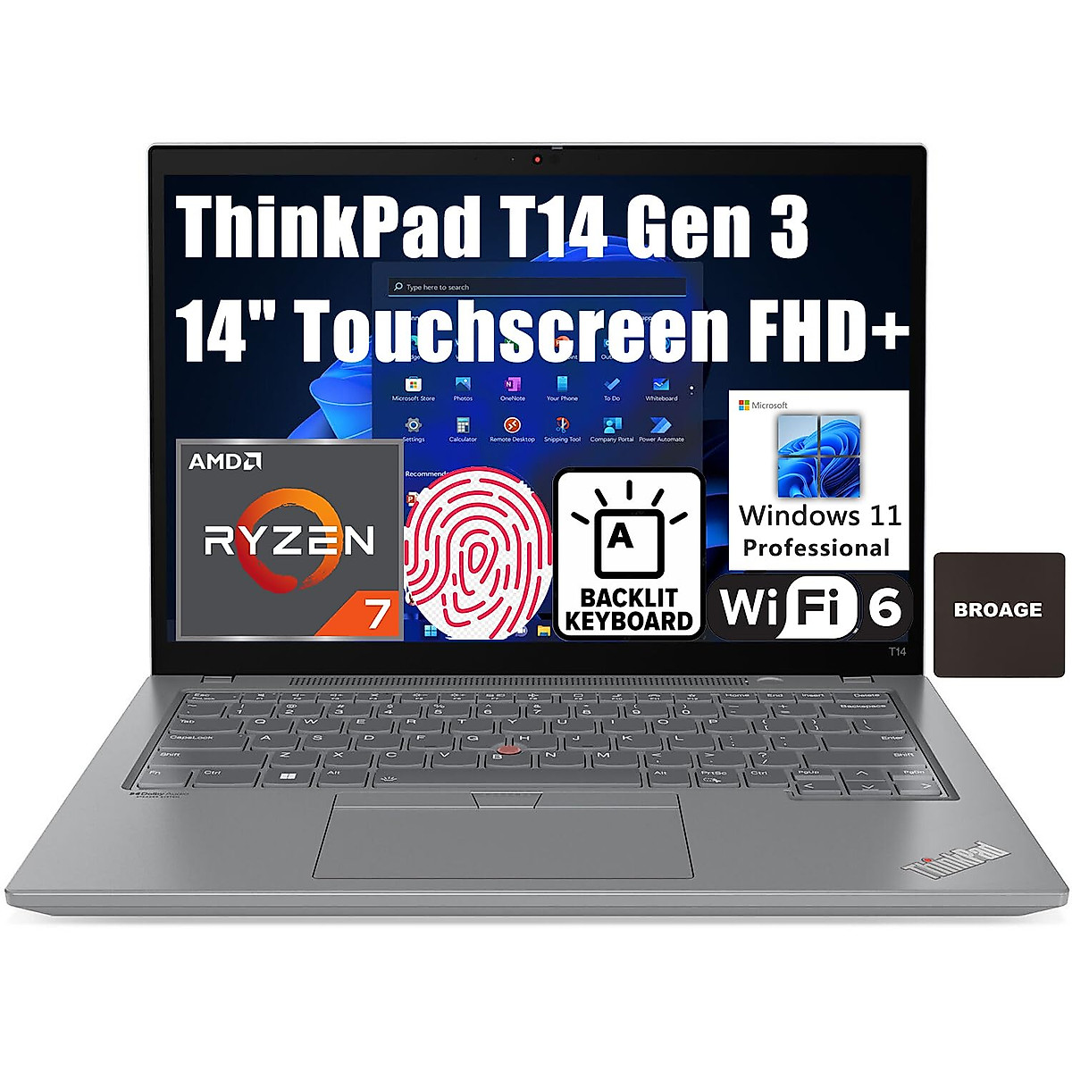 Lenovo ThinkPad T14 Gen 3 14" Touchscreen FHD+ Business Laptop Computer, Octa-Core AMD Ryzen 7 PRO 6850U (Beat i7-1280P), 16GB LPDDR5 RAM, 4TB PCIe SSD, WiFi 6E, Bluetooth 5.1, Windows 11 Pro