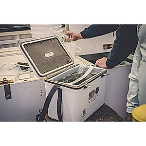 Engel 30qt Live Bait Cooler Box with 2nd Gen 2-Speed Portable Aerator Pump and 4 x Fishing Rod Holder Attachments. Fishing Bait Station and Minnow Bucket in LBC30-RH in White