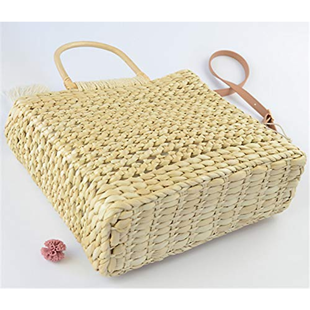 QZUnique Women's Summer Straw Shoulder Bag Lining Handbag Tassel Wooden Handles Handwoven Crossbody Hobo Bag Purse