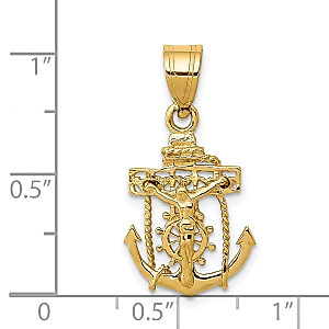 IceCarats 14K Yellow Gold Anchor Mariner Holy Cross Necklace Religious Pendant Jesus Christ Nautical Charm 26mm x 14mm Only