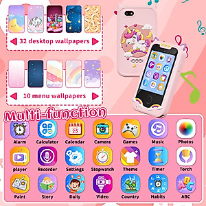 Kids Smart Phone for Girls, Unicorns Gifts for Girls Toys Cell Phone with Touchscreen Camera Learning Play Phone for Christmas Birthday Gifts Ideas Age 3 4 5 6 7 8 9 Year Old Smartphone