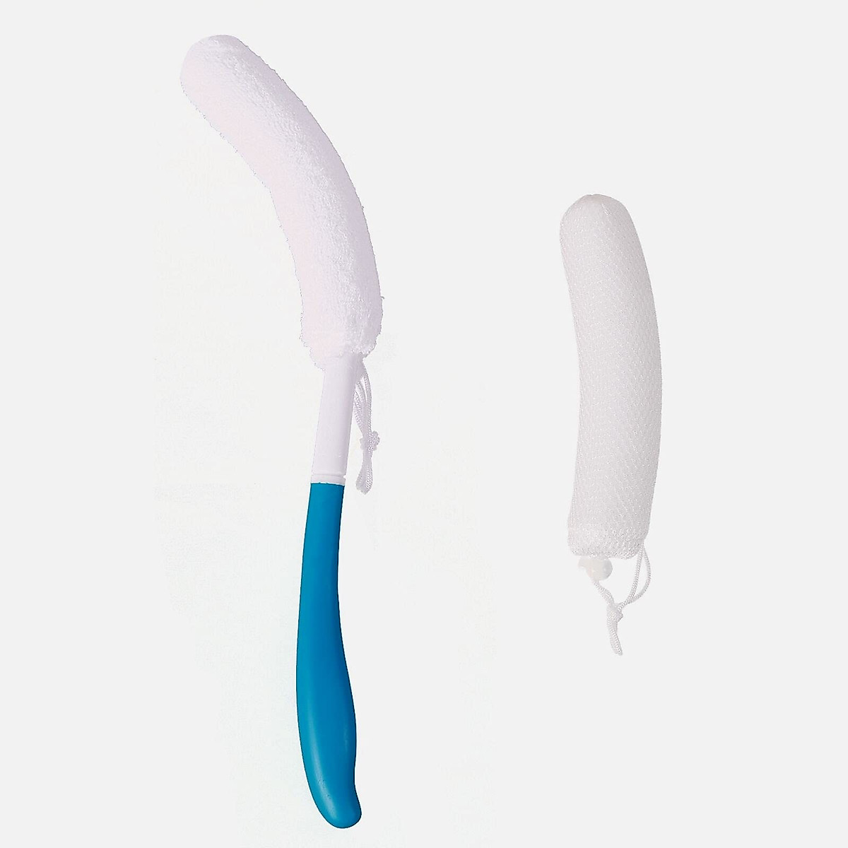 MagiDeal Vinyl Quote Me Long Anti-Slip Curve Handled Bath Body Brush, Easy Reach for Seniors, Suitable for Elderly/Pregnant Aid Bathing & Shower, Blue, 15.35"