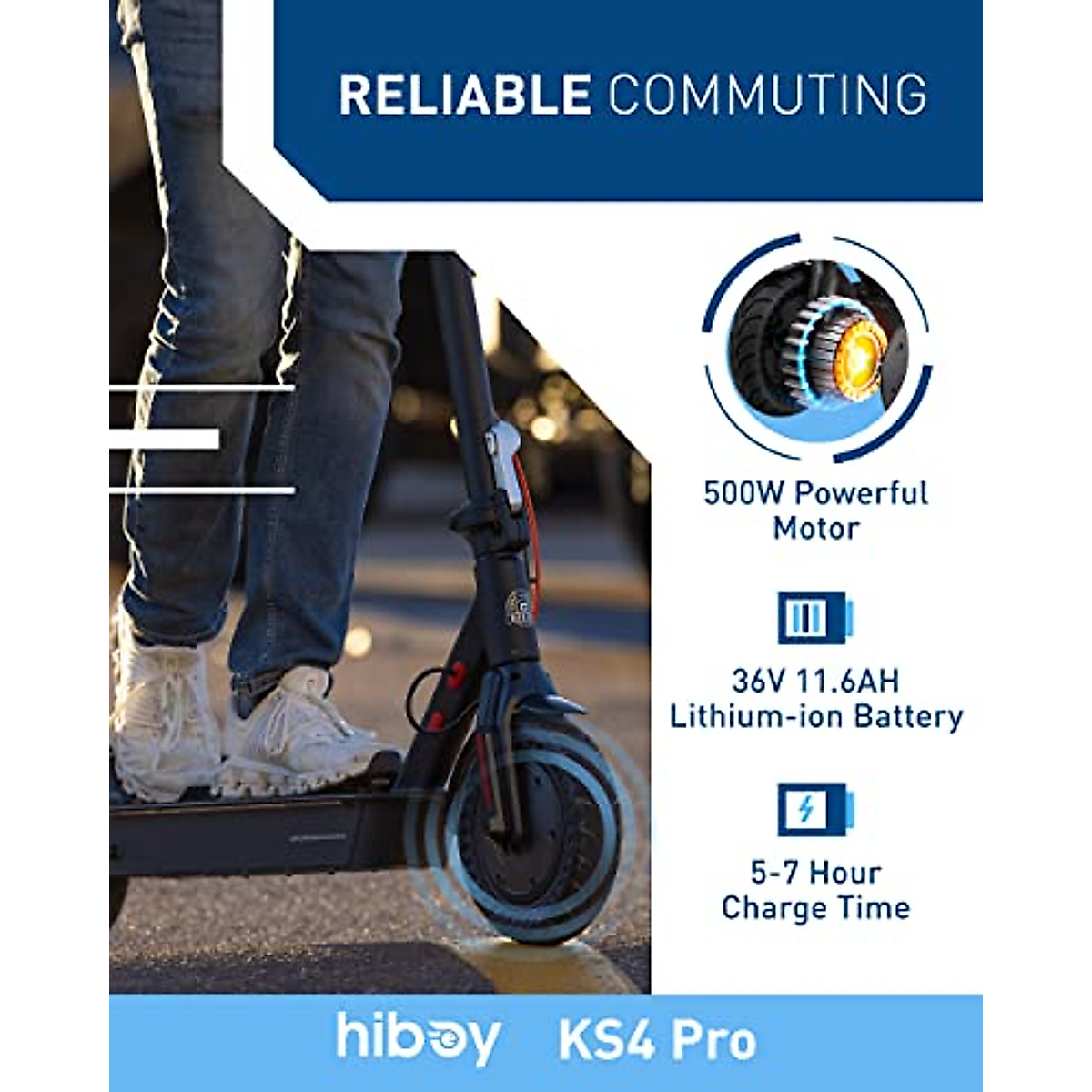 Hiboy KS4 Pro Electric Scooter with 500W Motor, 19 MPH 25 Miles Range, 8"-10" Tires Electric Scooter Adults, Portable Folding Commuting E-Scooter with Double Braking System and Hiboy App