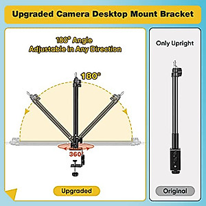 𝗨𝗽𝗴𝗿𝗮𝗱𝗲𝗱 360° Rotatable Camera Desk Mount Stand, 13.4"-21.3" Adjustable Tabletop Light Stand with 1/4" Ball Head & 3/8", 5/8" Screw for Photography Videography Live Streaming Virtual Meetings