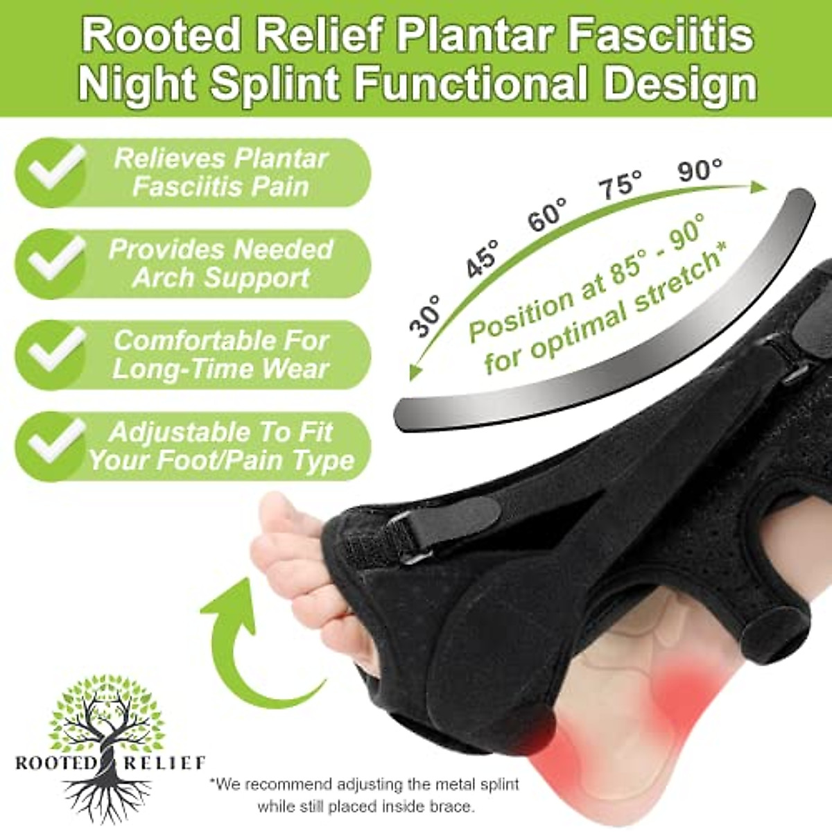 Rooted Relief 2-Pack Plantar Fasciitis Night Splints – 3 Adjustable Straps - Offers Relief for Plantar Fasciitis, Achilles Tendonitis and Foot Drop - One Size Fits All