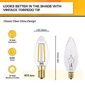 Hizashi Candelabra LED Light Bulbs 25 Watt, Dimmable Chandelier Light Bulbs, 90+ CRI, 200LM, Soft Warm White 2700K, E12 LED Bulb, B10 LED Candle Bulbs, UL Listed, 12 Pack