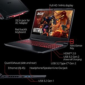 Acer Nitro 5 AN515-57 Gaming Laptop Intel Core i7-11800H NVIDIA RTX 3050 Ti 15.6" FHD 144Hz IPS Display 8GB DDR4 512GB NVMe SSD Killer Wi-Fi 6 Backlit Keyboard (Renewed)