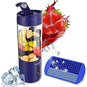 iOCSmart Portable Blender for Shakes and Smoothies, 18 Oz One-handed Drinking Personal Blender with Ice Cube Trays Leakproof Type-C Rechargeable Mini Juicer Blender for Travel Sports Kitchen (Blue)