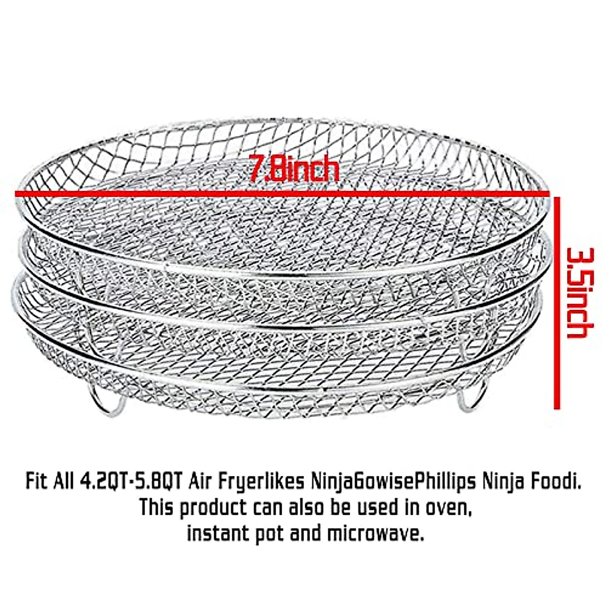 Air Fryer Accessories, Three Stackable Dehydrator Racks for Gowise Phillips USA Cozyna Ninja Airfryer,Stainless Steel Air Fryer Rack Fit all 4.2QT - 5.8QT Air fryer,Oven,Air Flow Racks,Press Cooker