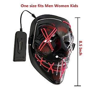 longpo Halloween Purge Mask for Adults Led Light Up Scary Mask Cosplay Costume for Halloween Festival Masquerade Carnival Party (multicolour blue & purple)