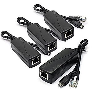 ANVISION 4-Pack Active 5V 2.4A PoE Splitter Adapter IEEE 802.3af Compliant Micro USB 48V to 5V/2.4A, for Tablets, Dropcam or Raspberry Pi, IPC, IP Camera and More