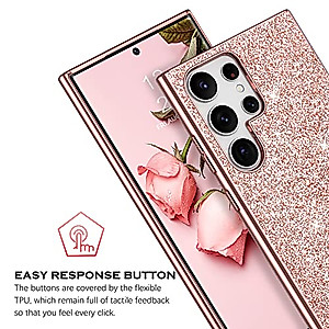 YINLAI Case for Samsung Galaxy S23 Ultra Case, 6.8 Inch Glitter Bling Sparkly Shiny Slim Women Girls Hybrid Soft Smooth Shockproof Protective Girly Phone Cases Cover, Rose Gold/Pink