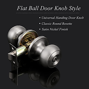 Probrico Brushed Nickel Bed/Bath Knobs Keyless Privacy Interior Doors Locksets, 5 Pack