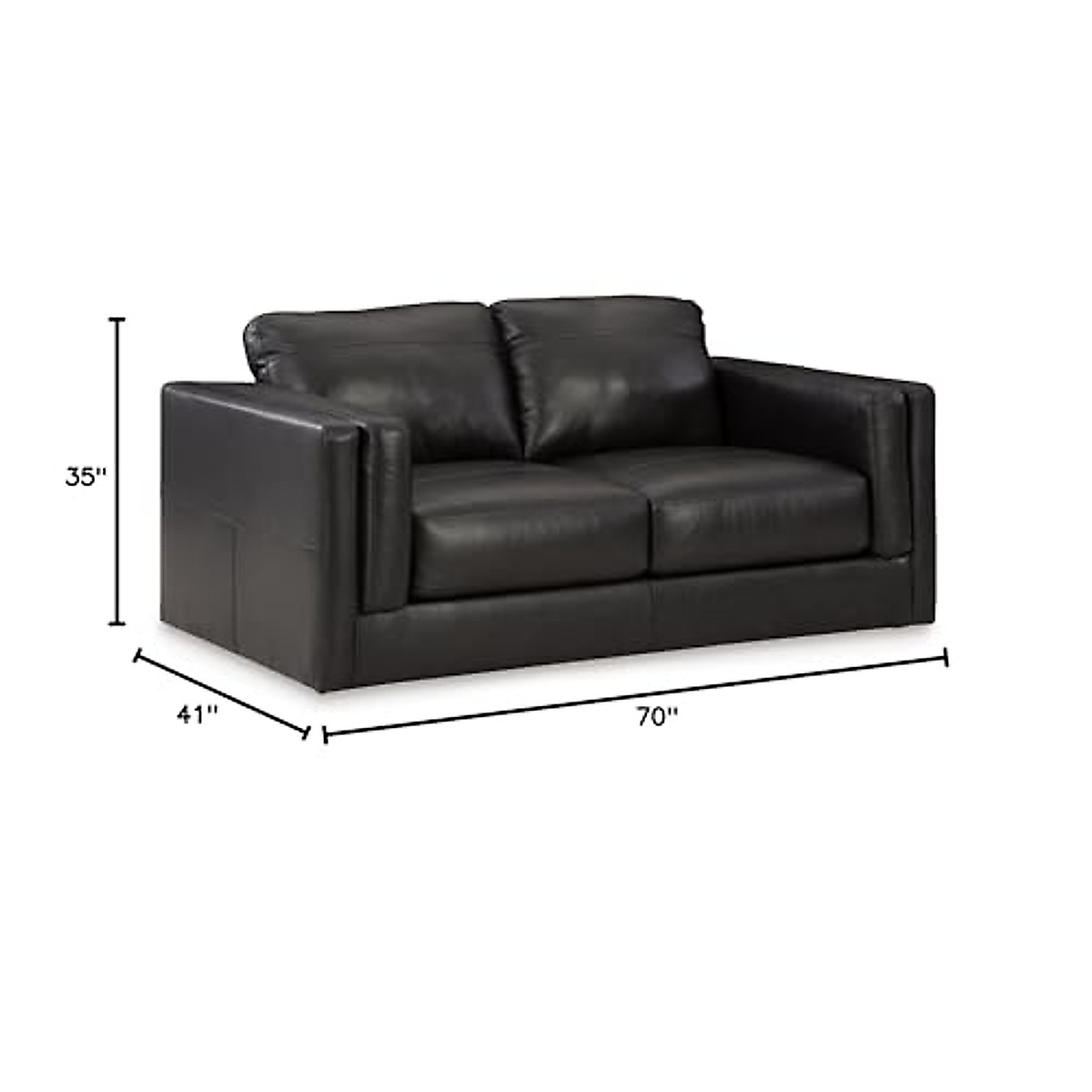 Signature Design by Ashley Amiata Modern Leather Match Loveseat with Non-skid Legs, Black