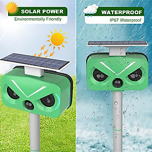 Upgraded Solar Ultrasonic Animal Repellent, Outdoor Powered Squirrels Deterrent with Motion Sensor,Sound and LED Flashing,Waterproof Deer Repeller,Animal Repellent for Cat Dog Bird Rabbit Wild 028