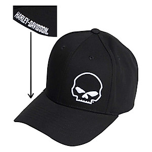 Harley-Davidson Men's Crooked Skull Curved Bill Stretch Fit Baseball Cap (L/XL) Black