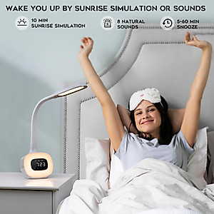 WILIT LED Desk Lamp, Nightstand Lamp with Sunrise Simulation Alarm Clock, 8 Natural Sounds, 3 Level Dimmable Touch Lamp, RGB Color Changing Night Light, Study Lamp for Kids/Girls/Boys