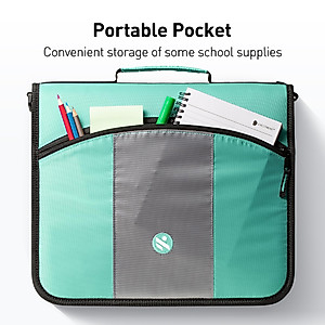 Kinbashi 3 Inch 3 Rings Zipper Binder, Round Ring Binder with Expanding Files, Handle and Shoulder Strap, Green