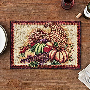 Violet Linen Fall Harvest Thanksgiving Autumn Leaves Sunflowers Fruits Pumpkins Tapestry Pattern, Polyester Cotton Woven Tapestry, Cornucopia, 13 X 19, Rectangler Set of 4, Decorative Place Mats