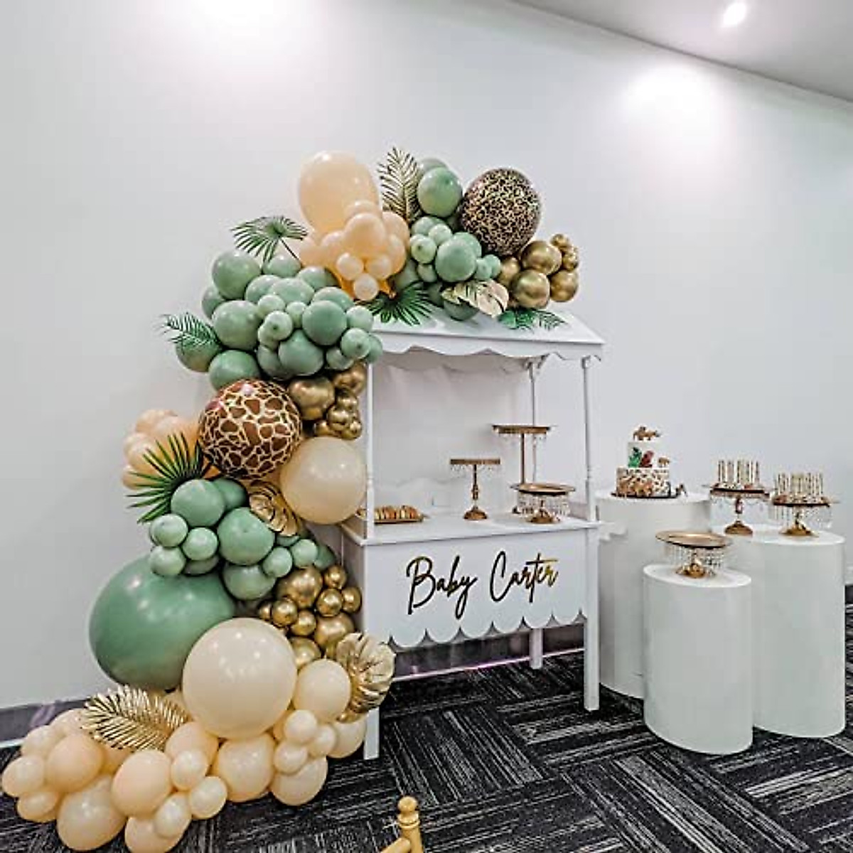 134Pcs Safari Jungle Balloon Garland Arch Kit- Sage Olive Green and Brown Balloons for Wild One Dinosaur Theme Party Supplies with Animal Print and Metallic Gold Ivory Tan Balloons for Boy Girl Lion King First Bithday Woodland Baby Shower Wedding Graduati