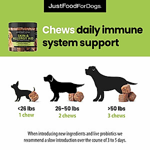 JustFoodForDogs Skin & Allergy Care Soft Chews Supplement for Dogs, Seasonal Allergies, Itchy Skin, Inflammation, Immune Support - 45 Count