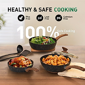 DishDelight Induction Pots and Pans Set Non Stick, 12 Piece Nonstick Kitchen Cookware Sets, Nonstick Granite Cooking Set Induction Pots and Pans, Induction Cookware Sets with Frying Pans, Black