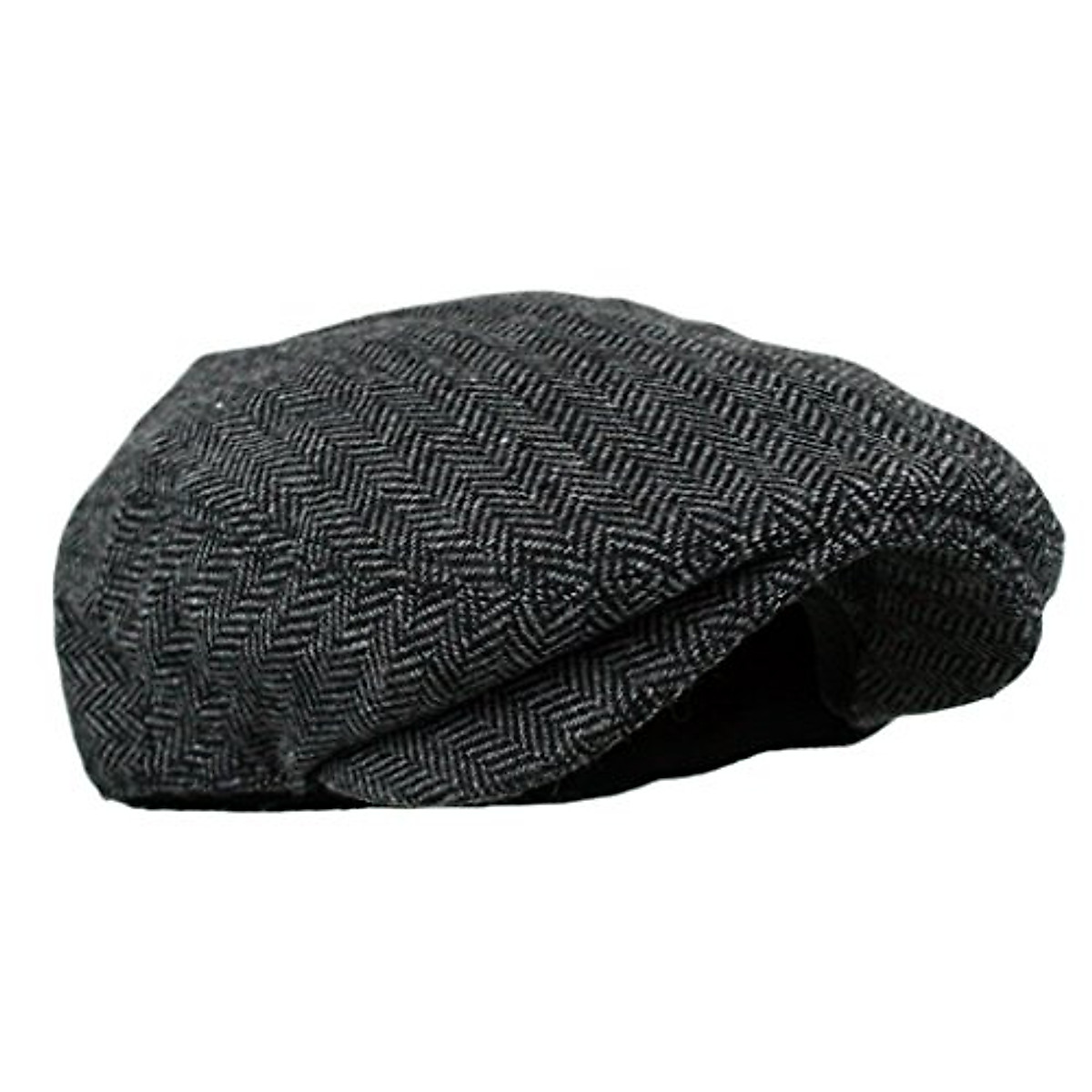 Wonderful Fashion Men's Herringbone Tweed Wool Blend Snap Front Newsboy Hat (DK.Grey, SM)