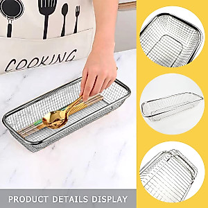 DOERDO Stainless Steel Utensil Holder Dish Drying Silverware Cutlery Basket for Kitchen Dining Picnics 12"x4.9"x2.2", Silver