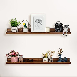 ALIMORDEN 36 inch Long Photo Ledge Shelves Set of 2, Natural Wood Large Floating Shelves for Bedroom Living Room Bathroom Kitchen, Dark Walnut,36" x 5"