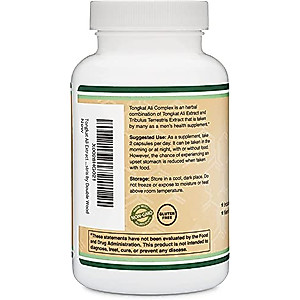 Tongkat Ali Extract 200 to 1 for Men (Longjack) Eurycoma Longifolia, 1020mg per Serving, 120 Capsules - Men's Health Support with 20mg Tribulus Terrestris (Third Party Tested) by Double Wood