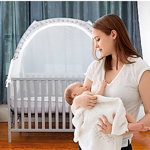 Brite Life Baby Safety Crib Tent - Premium Pop up Set up - Waterproof Mattress Crib Cover - Nursery Mosquito Net - See Through Mesh Crib Net - Protect from Insects & Pet - (51x27x55 inches)