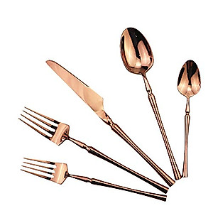 Gugrida Copper Silverware Set, 5-Piece 18/10 Stainless Steel Flatware Cutlery Set for 1,Mirror Finish, Ideal for Wedding Festival Party Home Kitchen, Dishwasher Safe