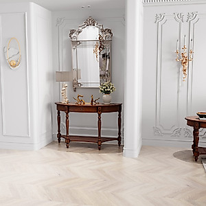 Solid Wood Semi-Circle Sofa Table with Drawer, 45.3" Traditional Living Room Console Table with Open Bottom Shelf 2-Tier Vintage Elliptical Entry Table for Home Office,Cherry Walnut SFZ1533