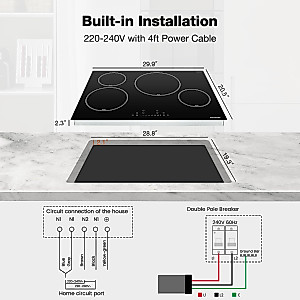thermomate 30 Inch Induction Cooktop, 6500W Built in Induction Stove Top with 4 Boost Burner, ETL & FCC Certified Electric Cooktop, 9 Heating Level, Timer & Child Lock, Sensor Touch, 240V