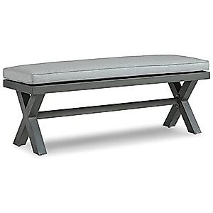 Signature Design by Ashley Elite Park Casual Outdoor Aluminum Bench with Cushion, Gray