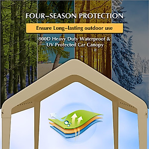 GOTRUTH 10x20 Canopy Replacement Cover, Carport Replacement Canopy Top Cover for 10' x 20' Frame, 800D Heavy Duty Waterproof & UV Protected Car Canopy with Ball Bungees (Frame is not Included) (Beige)