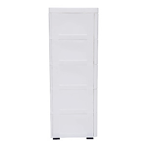 LiFuJunDong 5 Drawer Plastic Drawer Dresser on Wheels,White Storage Cabinet Organizer,Stackable Vertical Clothes Storage Tower for Bedroom,Drawer Cabinets for Hallway, Entrance, Closet H33xW18xD11