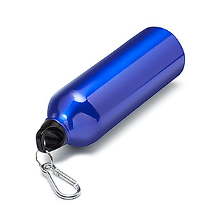 DISCOUNT PROMOS Custom Aluminum Water Bottles with Carabiner 24 oz. Set of 10, Personalized Bulk Pack - Perfect for Gym, Hiking, Camping, Running, Mountain Bike, Outdoor Sports - Met Blue