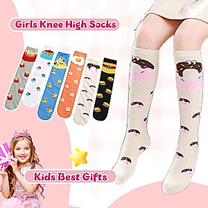 Gellwhu Girls Knee High Socks Gifts Cotton Mid Calf Long Boot Socks Stockings (E SET-6 Pairs)