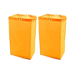 QWORK Janitorial Cart Bag, 24 Gallon Waterproof Large Capacity Padded Housekeeping Commercial Replacement Cleaning Cart Bag for Collecting Trash or Clothing (Yellow), 2 Pack