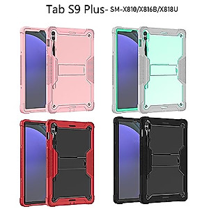 SaniMore Case for Samsung Galaxy Tab S9 Plus 12.4" Tablet 2023, Full-Body 3 Layers Rugged Kickstand Hybrid Case [Pen Holder] [Shock Absorbent] Cover for Galaxy S9+ Tablet SM-X810/X816B/X818U, Black