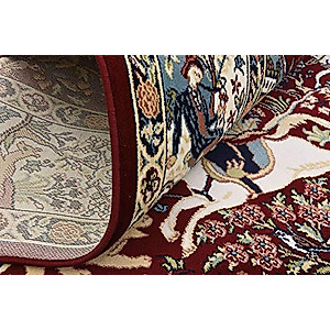 Unique Loom Narenj Collection Classic Traditional Hunting Scene Textured Design Area Rug, Rectangular 5' 0" x 8' 0", Burgundy/Tan