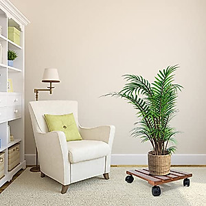 MISUMISO Plant Caddy Wooden Lockable Plant Stand Heavy Duty Plant Dolly 2 Pack Square Sturdy Design Indoor Outdoor Hold Up to 150lb (12" Square, Brown)